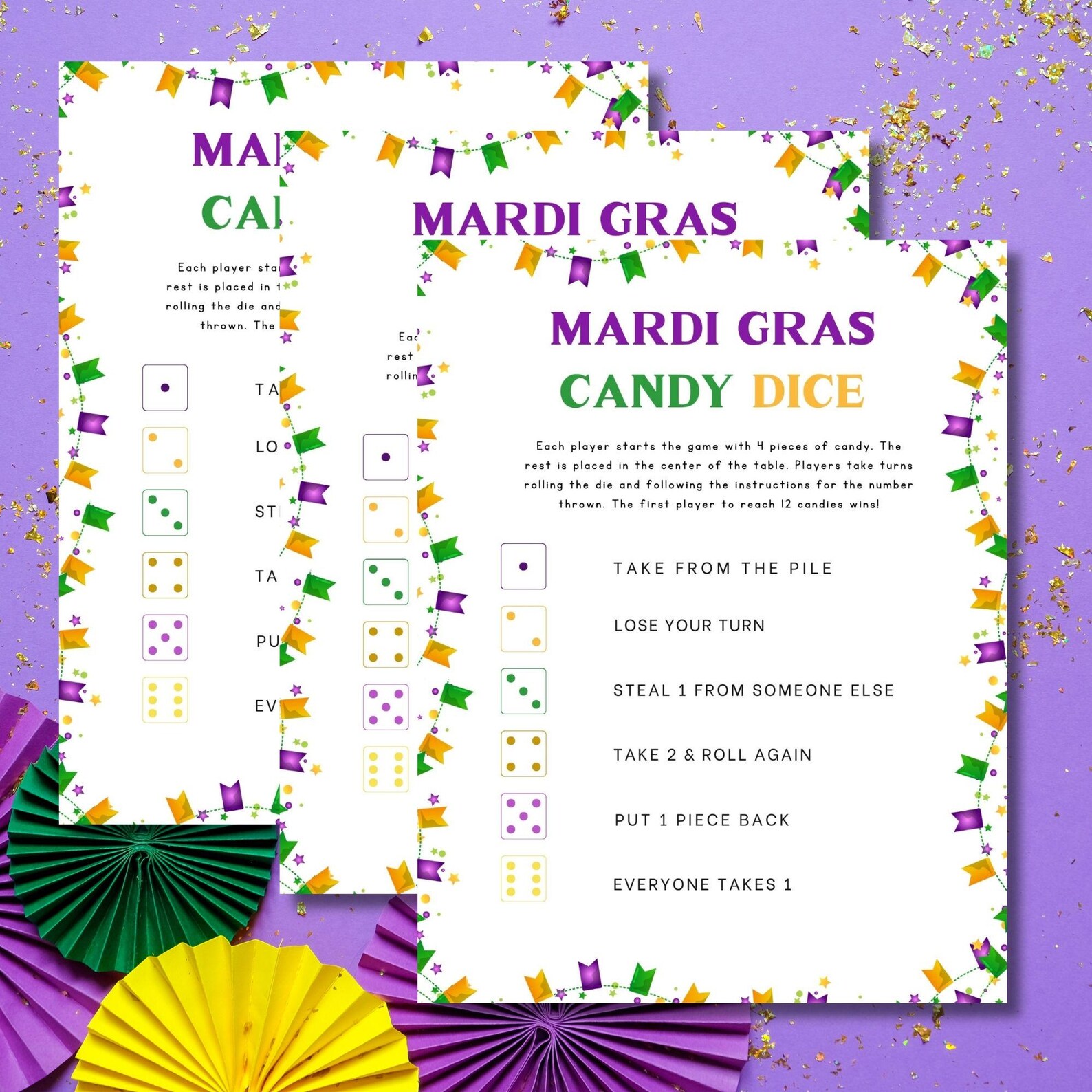 Mardi Gras Candy Dice Game: Printable Party Fun (PDF & JPG) - Etsy