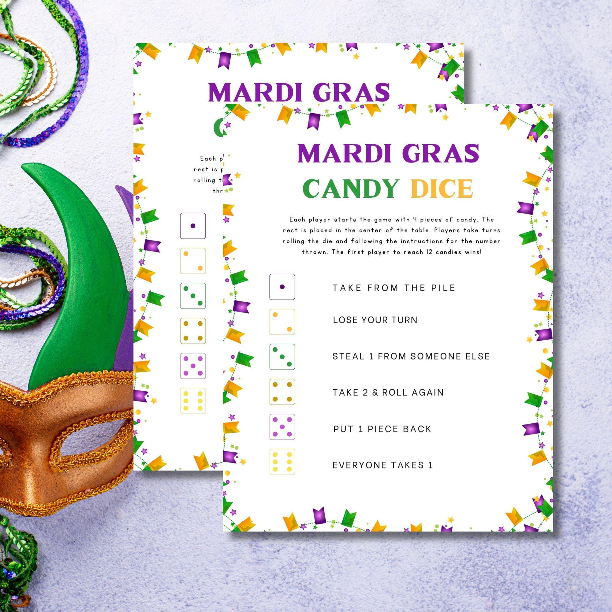 Mardi Gras Candy Dice Game: Printable Party Fun (PDF & JPG) - Etsy