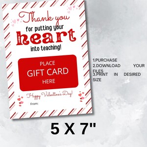 Teacher Valentine Gift Card Holder: Printable Thank You Gift (PDF & JPG ...