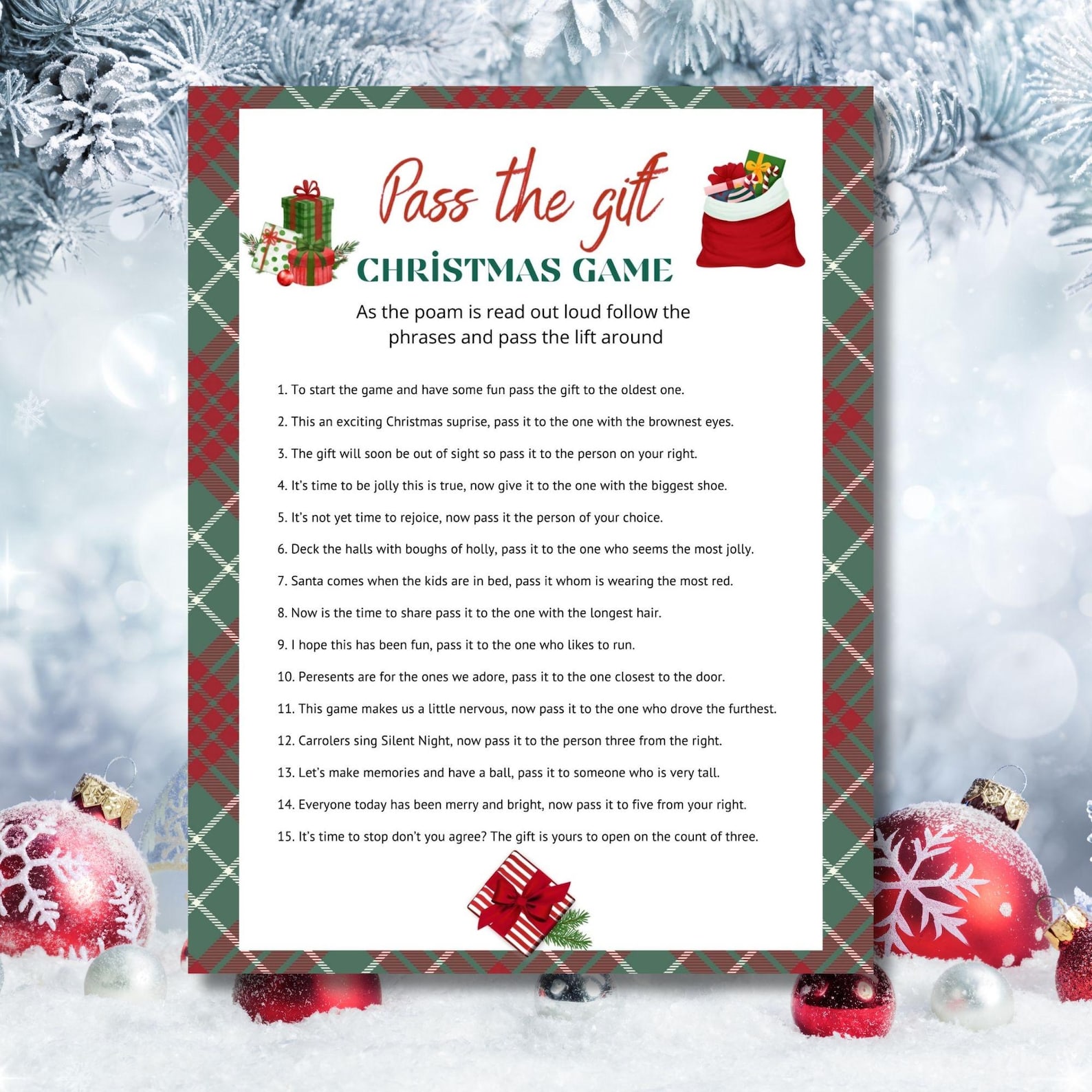 Pass the Present Game, Christmas Party Game, Printable Christmas Game ...