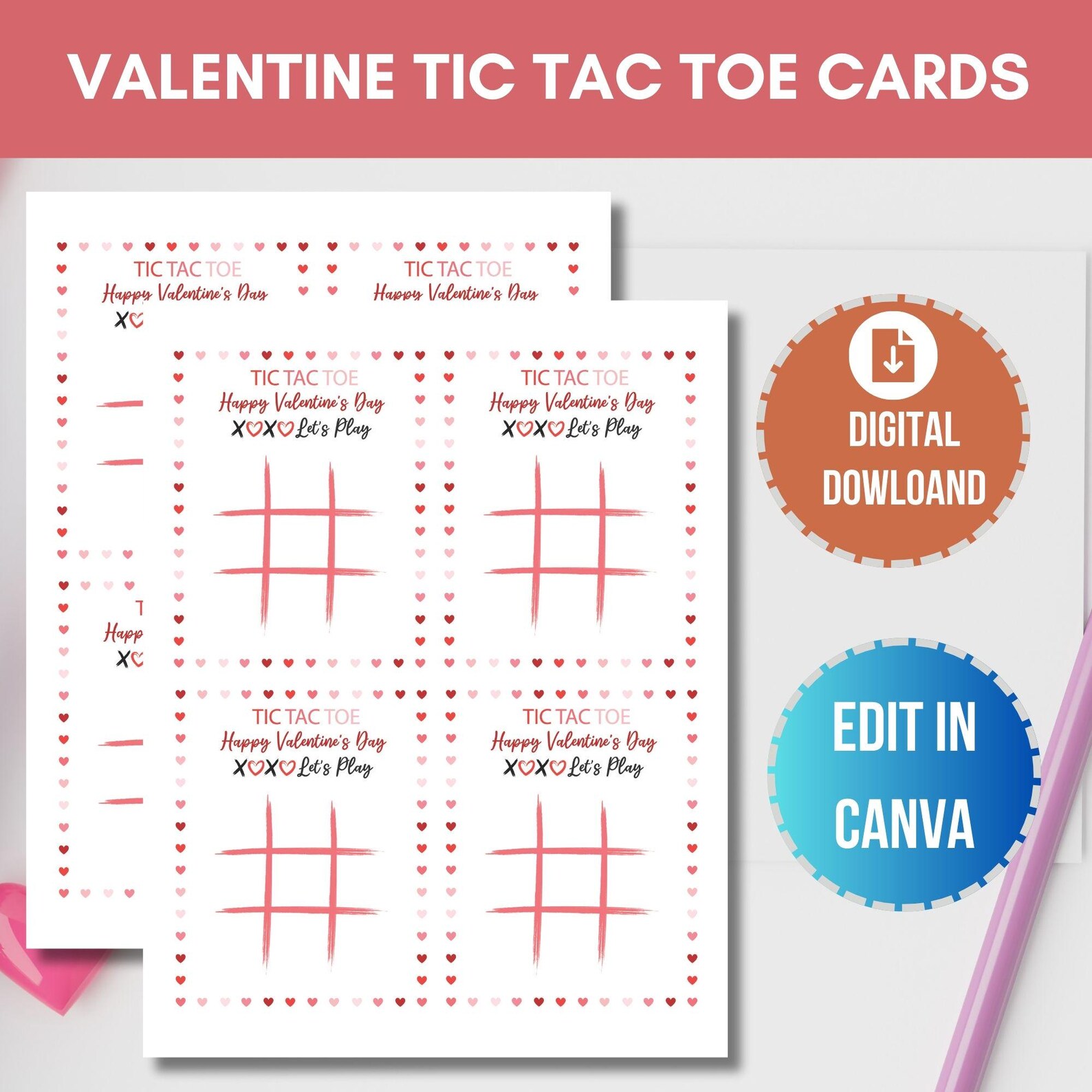 Printable Tic Tac Toe Valentine's Day Cards (digital Download) - Etsy