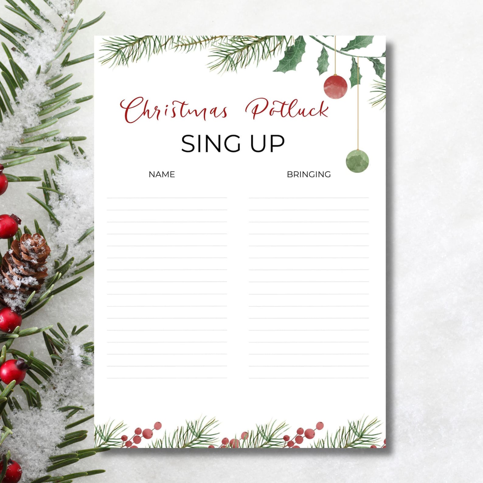 Printable Potluck List, Christmas Potluck Sign up Sheet, Potluck Party ...