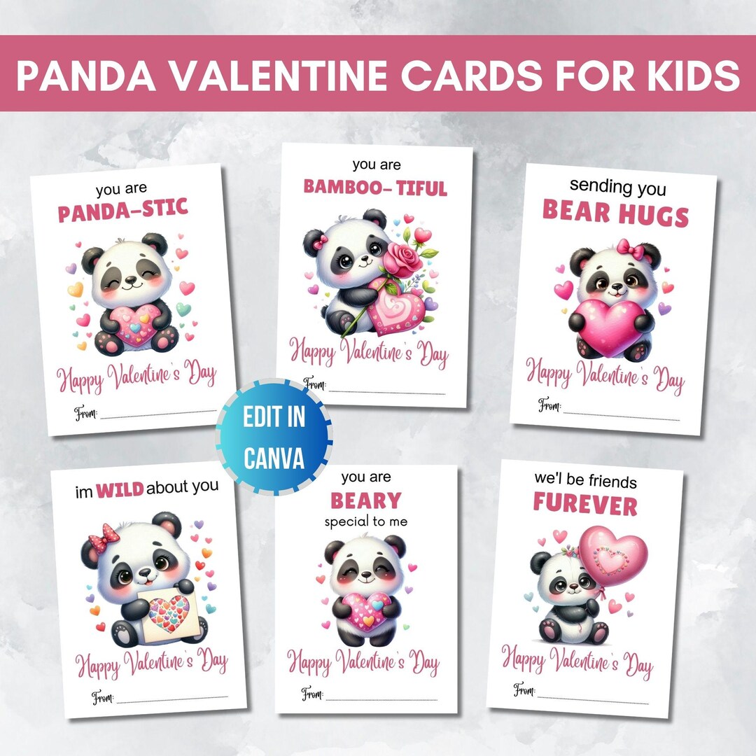 Panda Valentine's Day Card, Panda Valentine Cards for Kids, Printable ...