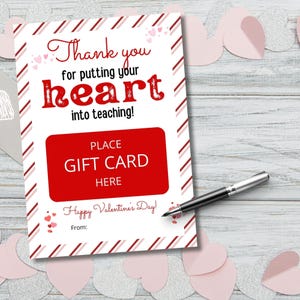 Teacher Valentine Gift Card Holder: Printable Thank You Gift (PDF & JPG ...