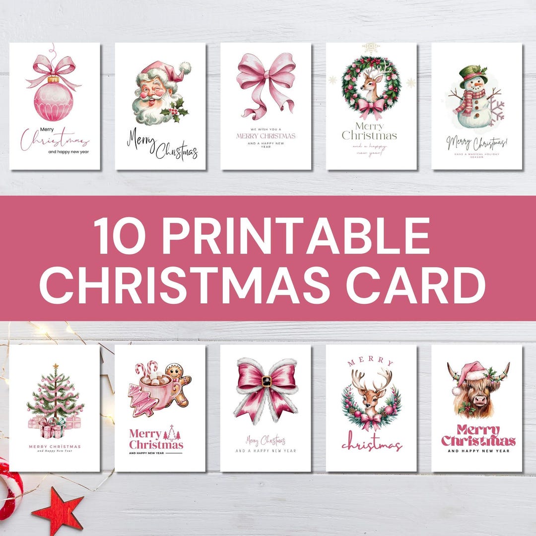 Merry Christmas Card Bundle, Printable Christmas Card, 10 Christmas ...
