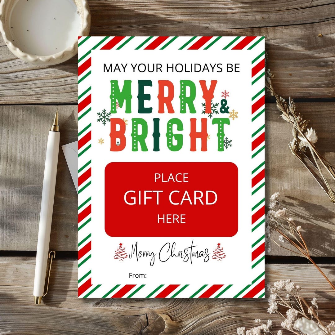 Printable Merry and Bright Gift Card Holder, Christmas Gift Card Holder ...