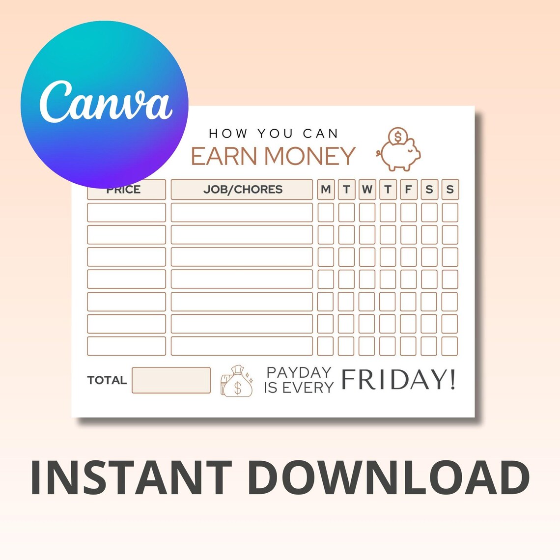 How to Earn Money Chart, Chore Chart for Kids, Chore Chart, Allowance ...