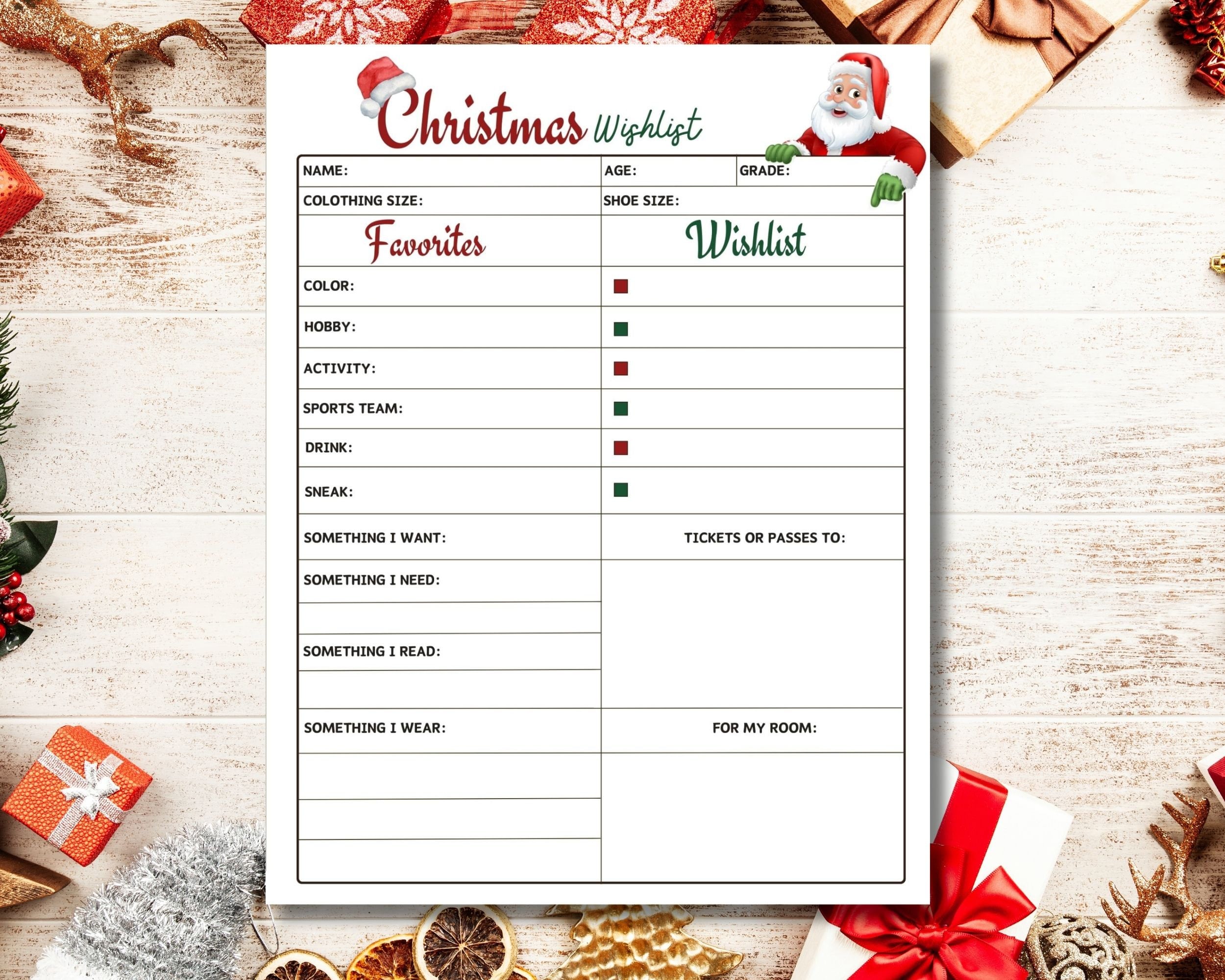 Printable Kids Christmas Wish List, Children's X-mas Wish List, Instant Download, Christmas Gift ...
