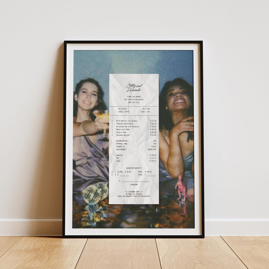 CUSTOM BFF Receipt Wall Art Print, Customizable Restaurant Receipt ...