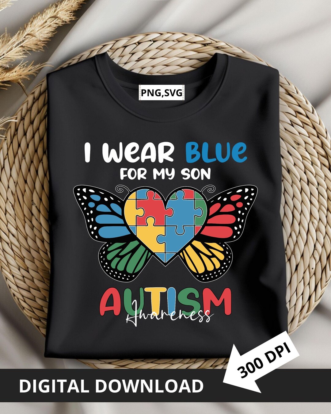 I Wear Blue for Autism Png | Autism Awareness Png | Autism Png | Autism ...