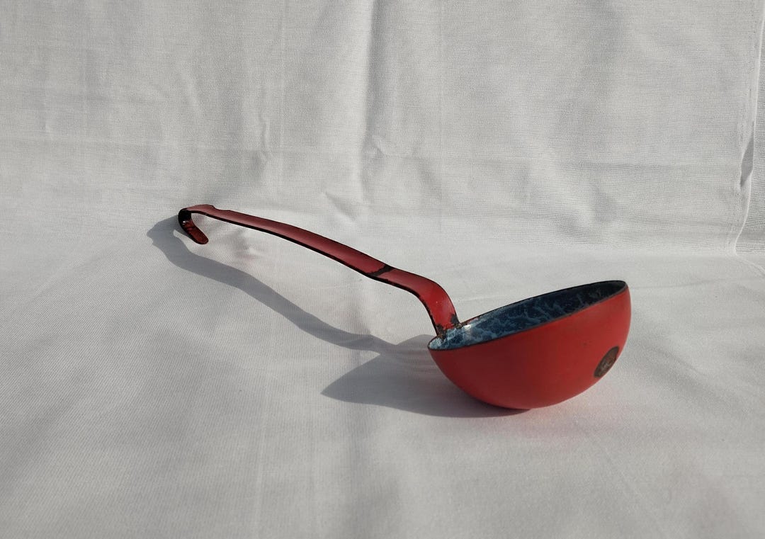 Vintage Red Enamel Ladle With Handle, Hungarian Metal Ladle, Folk Style ...