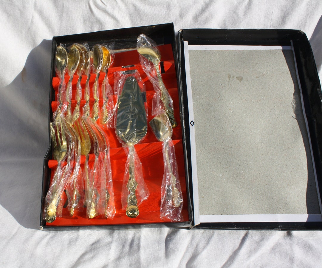 Gold Plated Spoons and Forks, Kaffeebesteck Vergoldet, Vintage Cake Set ...
