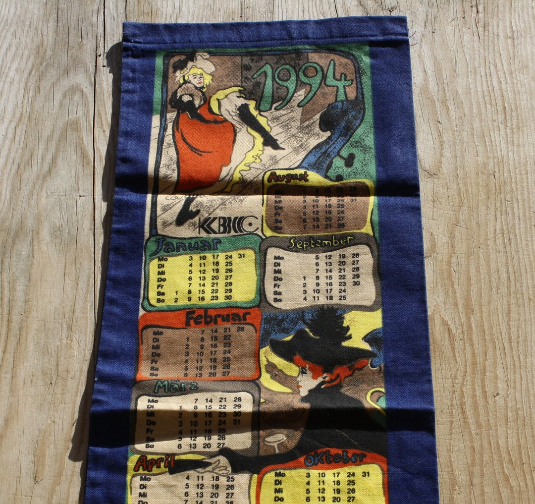 1994 Vintage Textile Calendar, Calendar Tea Towel, - Etsy