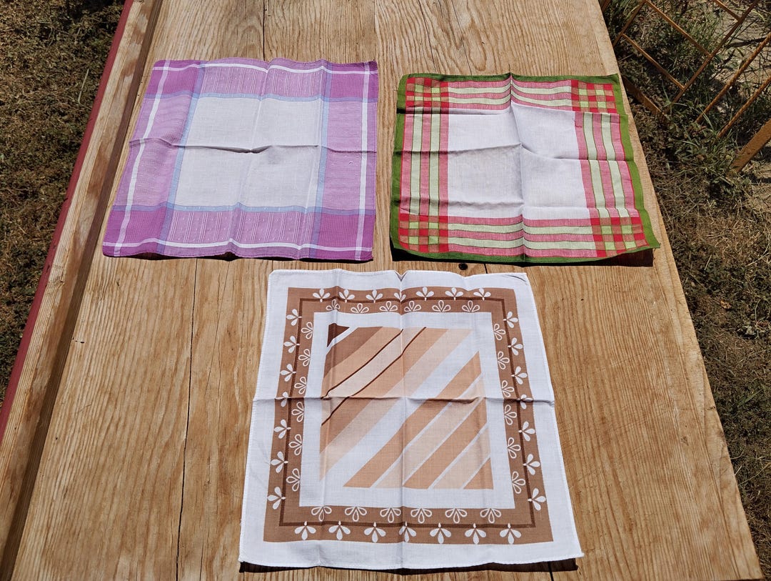 Vintage Handkerchief Set of 3, Textile Handkerchiefs Set, Gift for Men ...