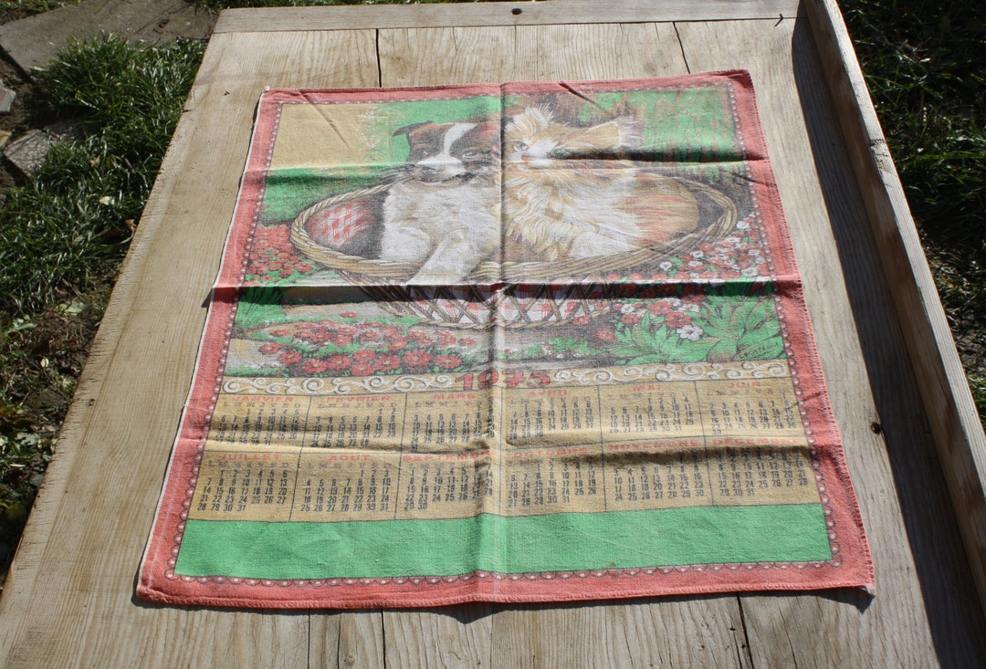 1975 Vintage Textile Calendar, Calendar Tea Towel, Textile Calendar ...
