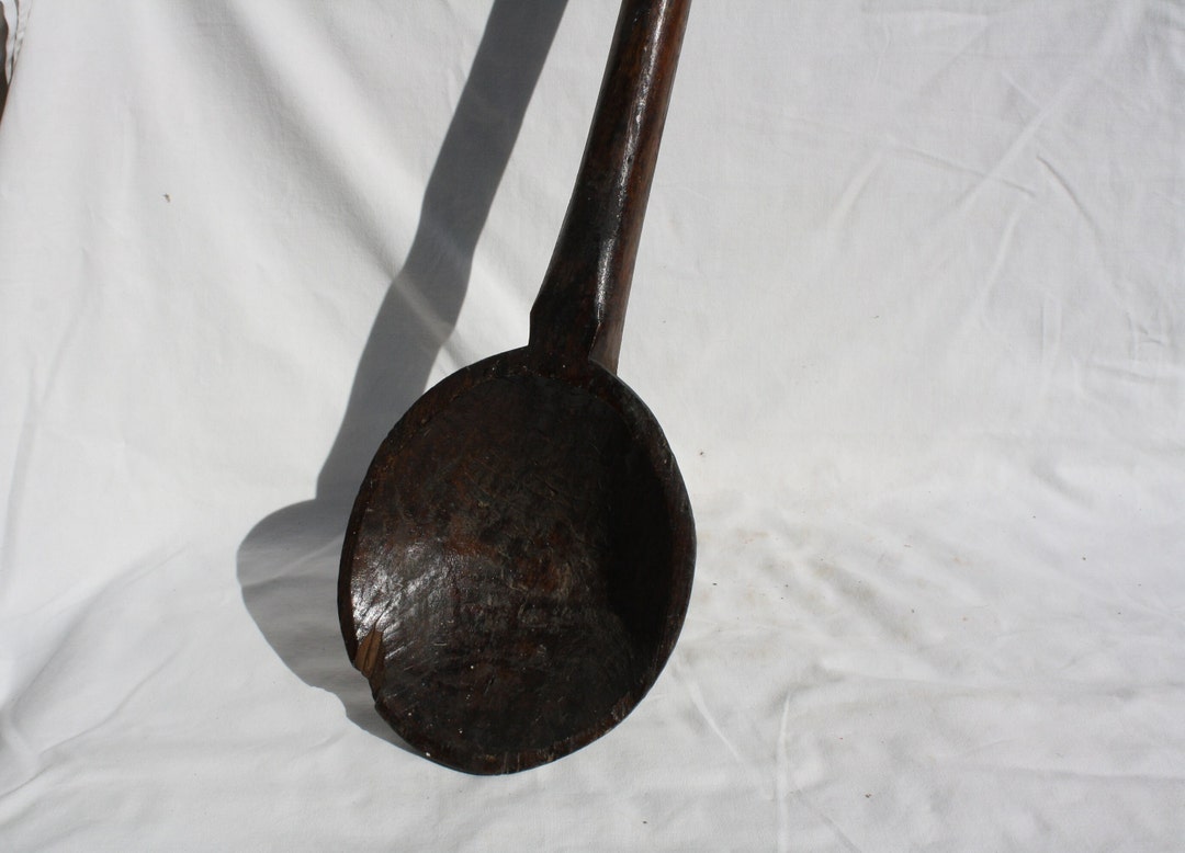 Antique Huge Wooden Spoon, Primitive Hand Carved Ladle, Oversized Old ...