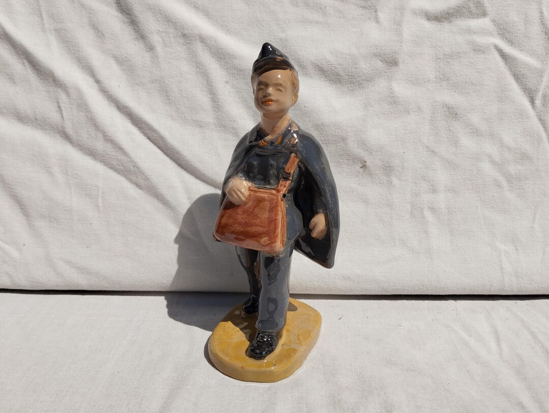 Vintage Porcelain Postman Figurine, Paperweight Ceramic Figure, Glazed ...