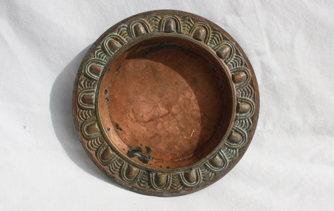 Copper Ashtray With Relief Vintage Round Copper Rustic - Etsy