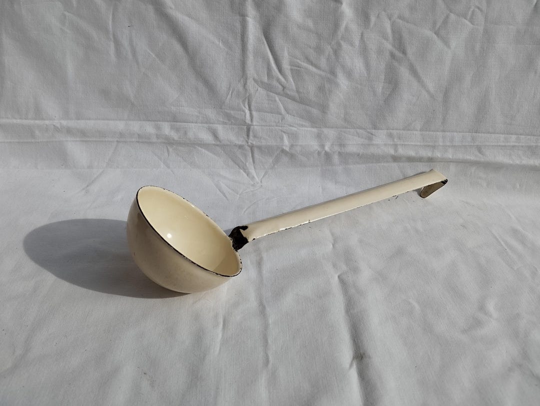 Vintage White Enamel Ladle With Handle, Hungarian Metal Ladle, Folk ...