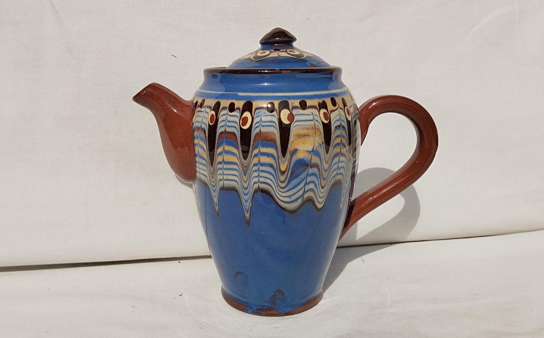 Bulgarian Tea or Coffee Pot, Vintage Tea and Coffee Pitcher, Blue Tea ...
