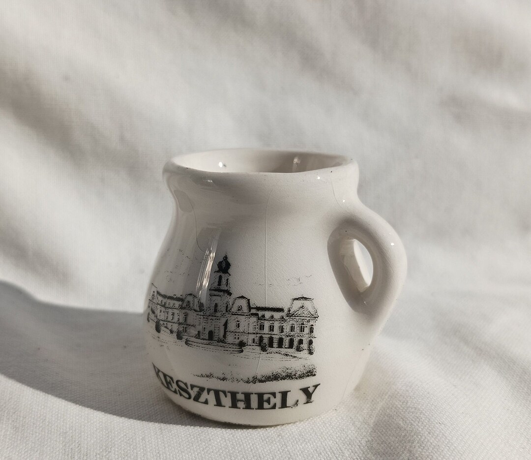 Small White Ceramic Vase With Castle Motif , Vintage Little Ceramic ...