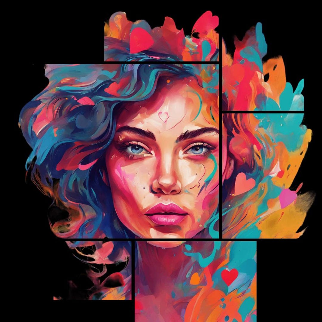 Vibrant Woman Portrait in Square Frame - Digital Art Download With ...