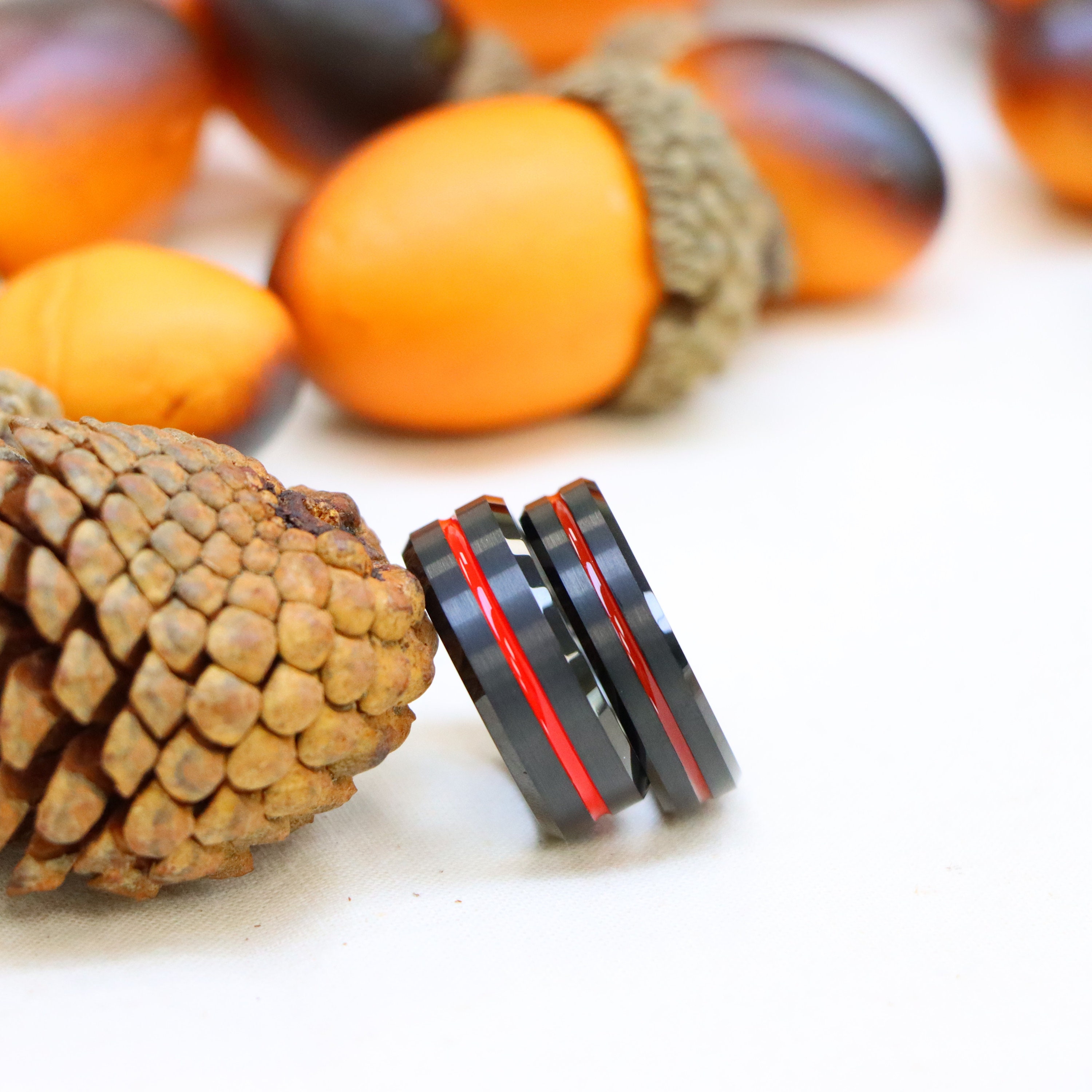 Engraved Firefighter Thin Red Line Ring Men's Wedding Ring Black ...