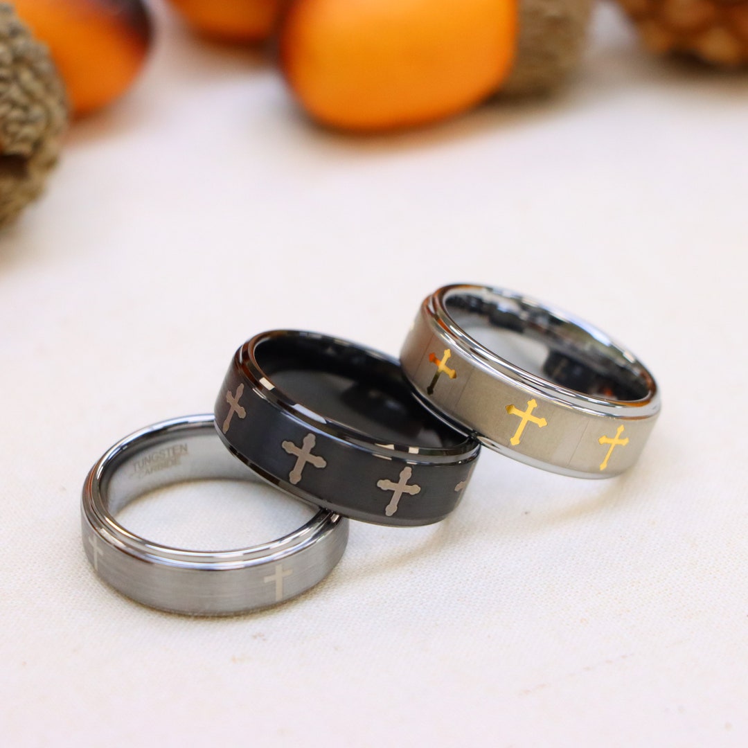 Cross Wedding Ring, Christian Wedding Ring, Tungsten Wedding Ring, 8mm ...