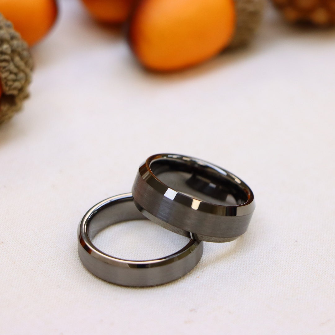 Tungsten Wedding Band Set, Gunmetal Rings, Anniversary Ring - Etsy