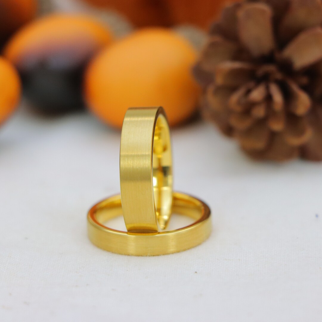 Gold Tungsten Ring, Wedding Band, Couple Ring Set, Engagement Bands - Etsy