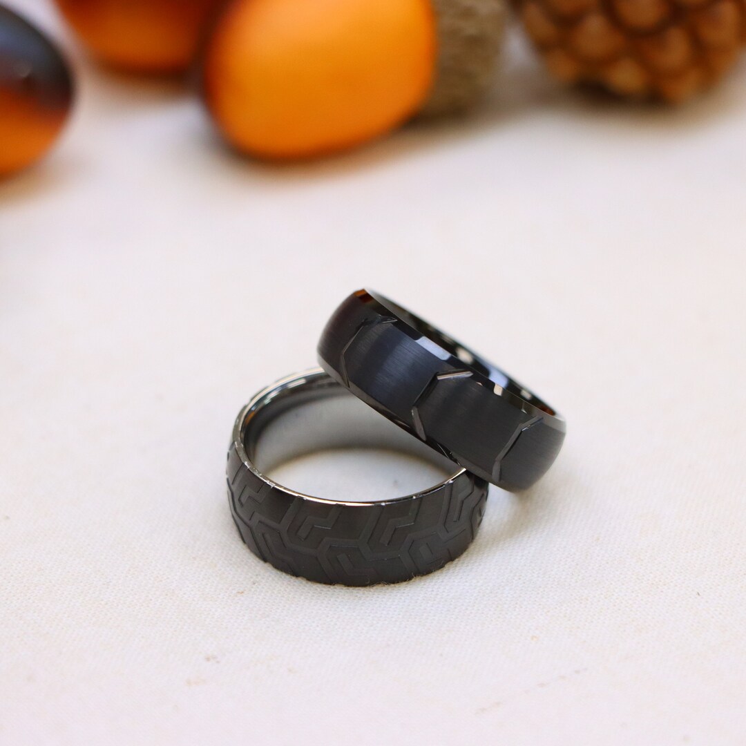 Motorcycle Tire Ring, Biker Band, Men's Ring, Black Tungsten Ring ...