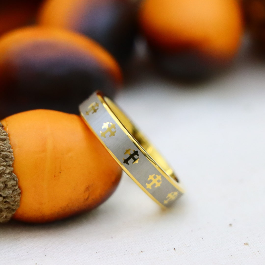 Two Tone Tungsten Cross Ring, Religious Wedding Band, 5mm - Etsy