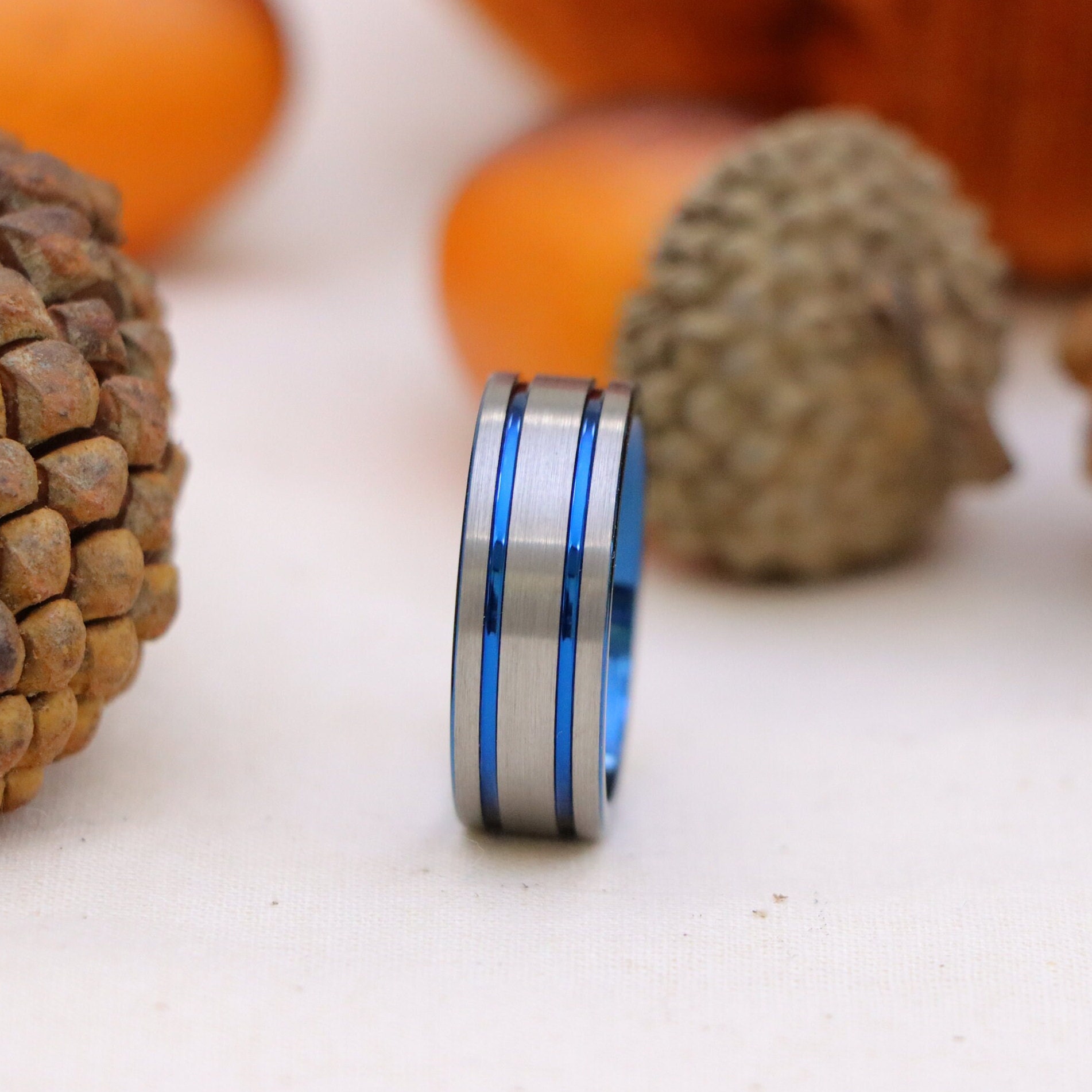 Silver Blue Line Ring Wedding Band Tungsten Wedding Ring - Etsy