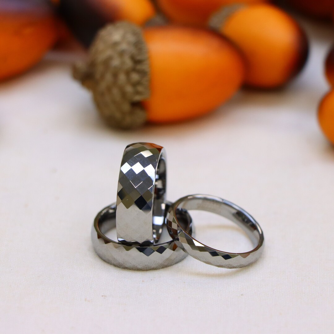 Silver Tungsten Ring, Wedding Band Set, Matching Couple Rings ...