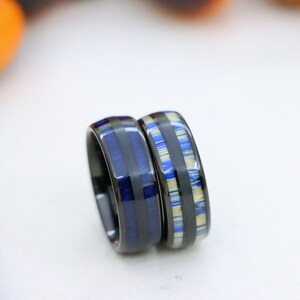 8mm Blue Dyed Bamboo Wedding Band, Two Exotic Blue Wood Inlay Dome ...