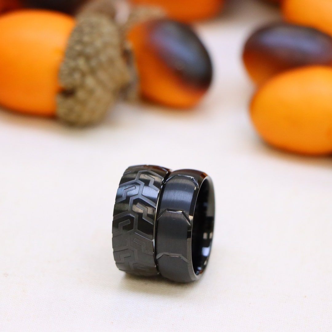 Black Wedding Ring, Tungsten Hip Hop Ring, Motorcycle Tire Ring ...
