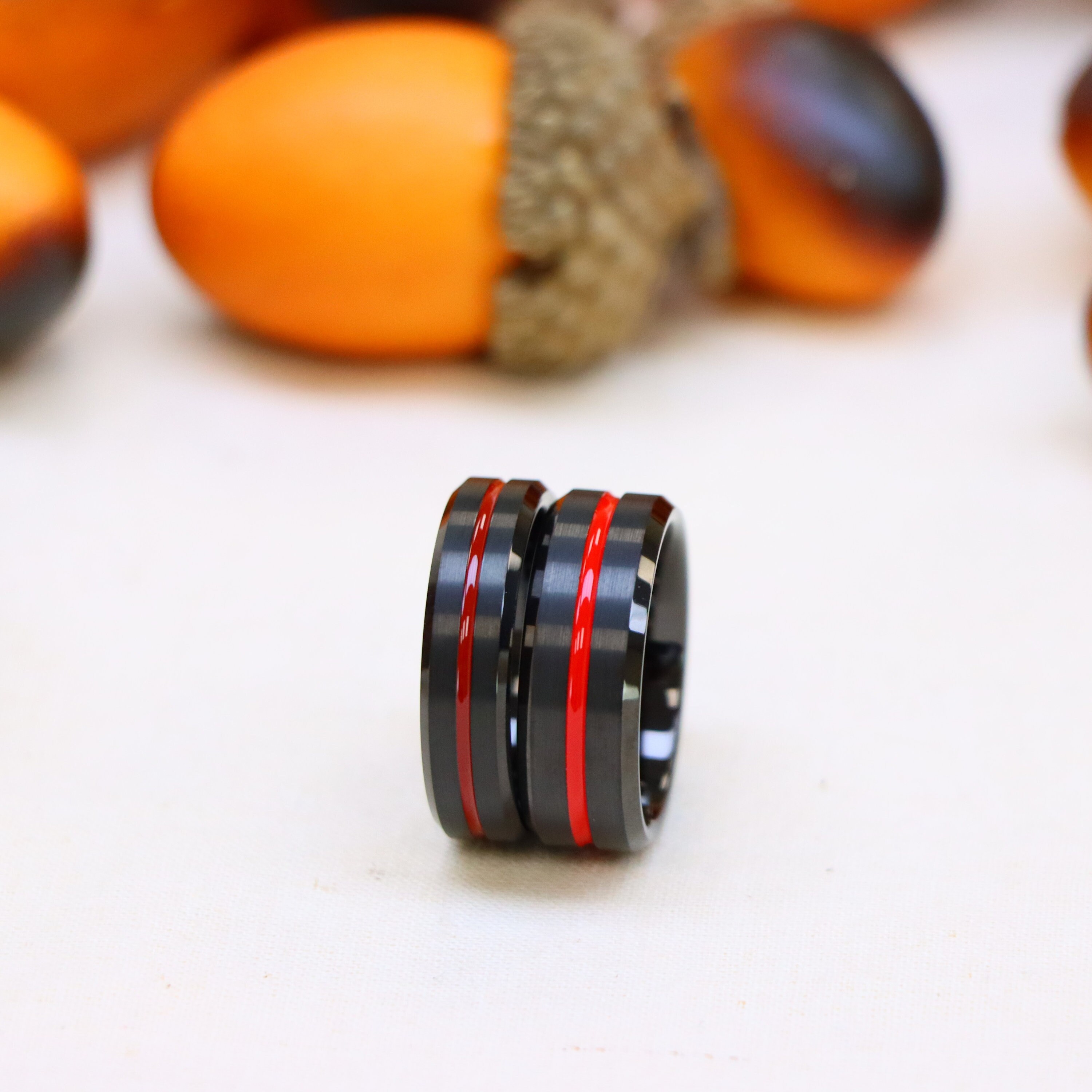 Engraved Firefighter Thin Red Line Ring Men's Wedding Ring Black ...