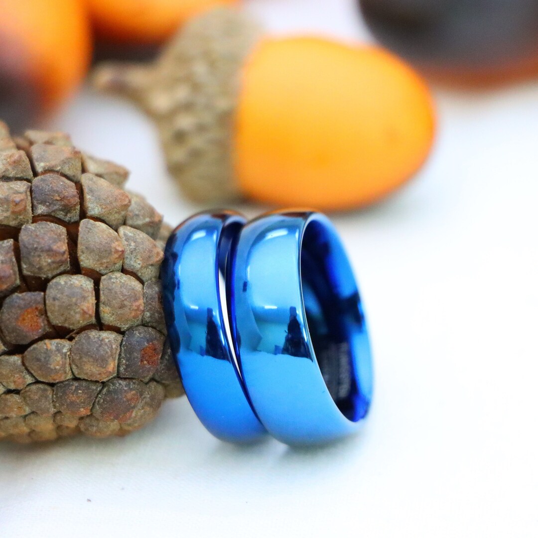 Tungsten Blue Ring, Polished Blue Wedding Ring, 6mm 8mm Tungsten Ring ...