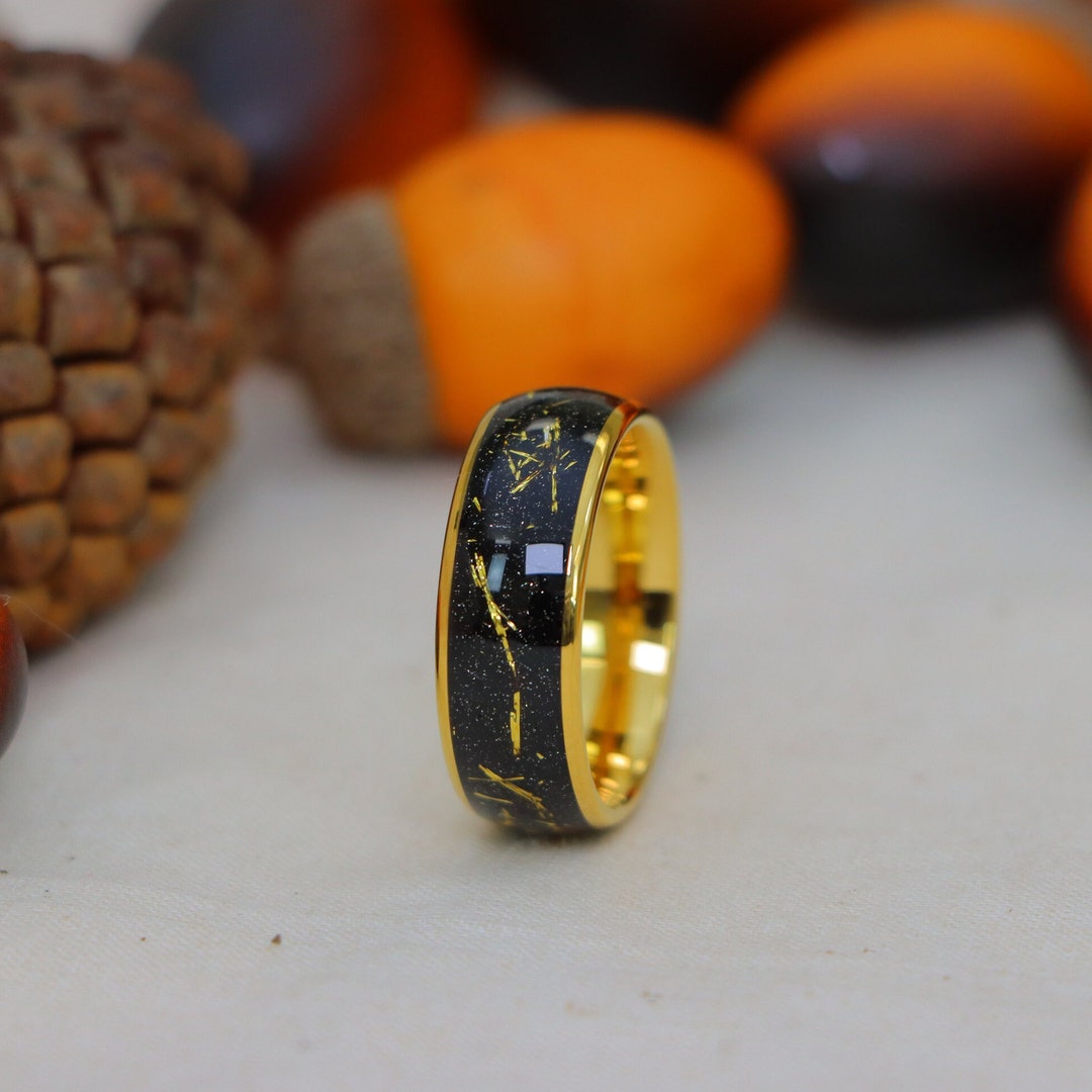 Meteorite Tungsten Wedding Bands Couple Engagement Ring Meteorite Inlay ...