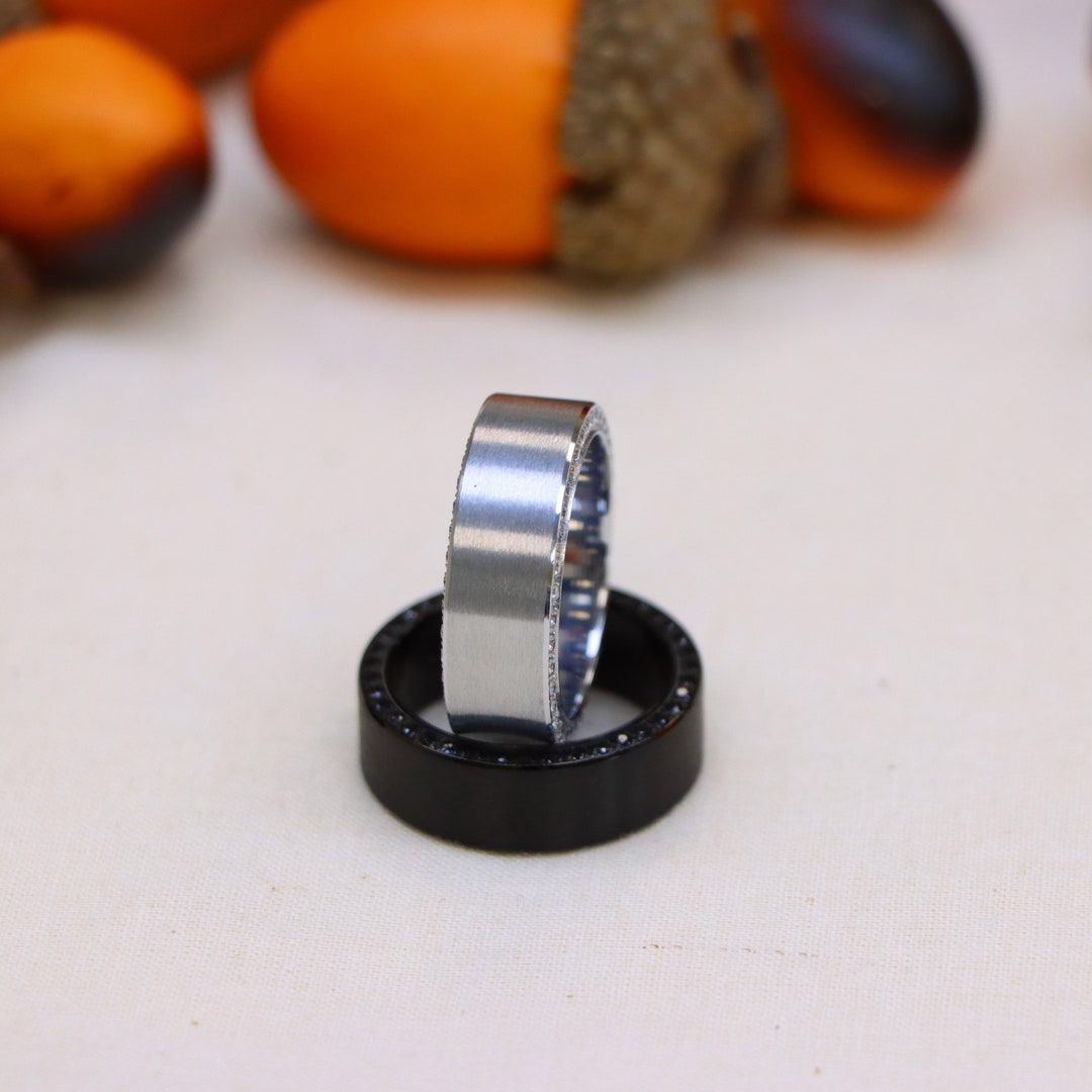 Silver/black Titanium Ring, Wedding Band, Men's and Women's Rings ...