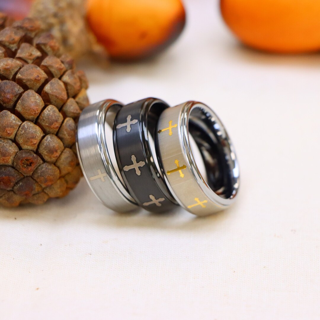 Cross Wedding Ring, Christian Wedding Ring, Tungsten Wedding Ring, 8mm ...