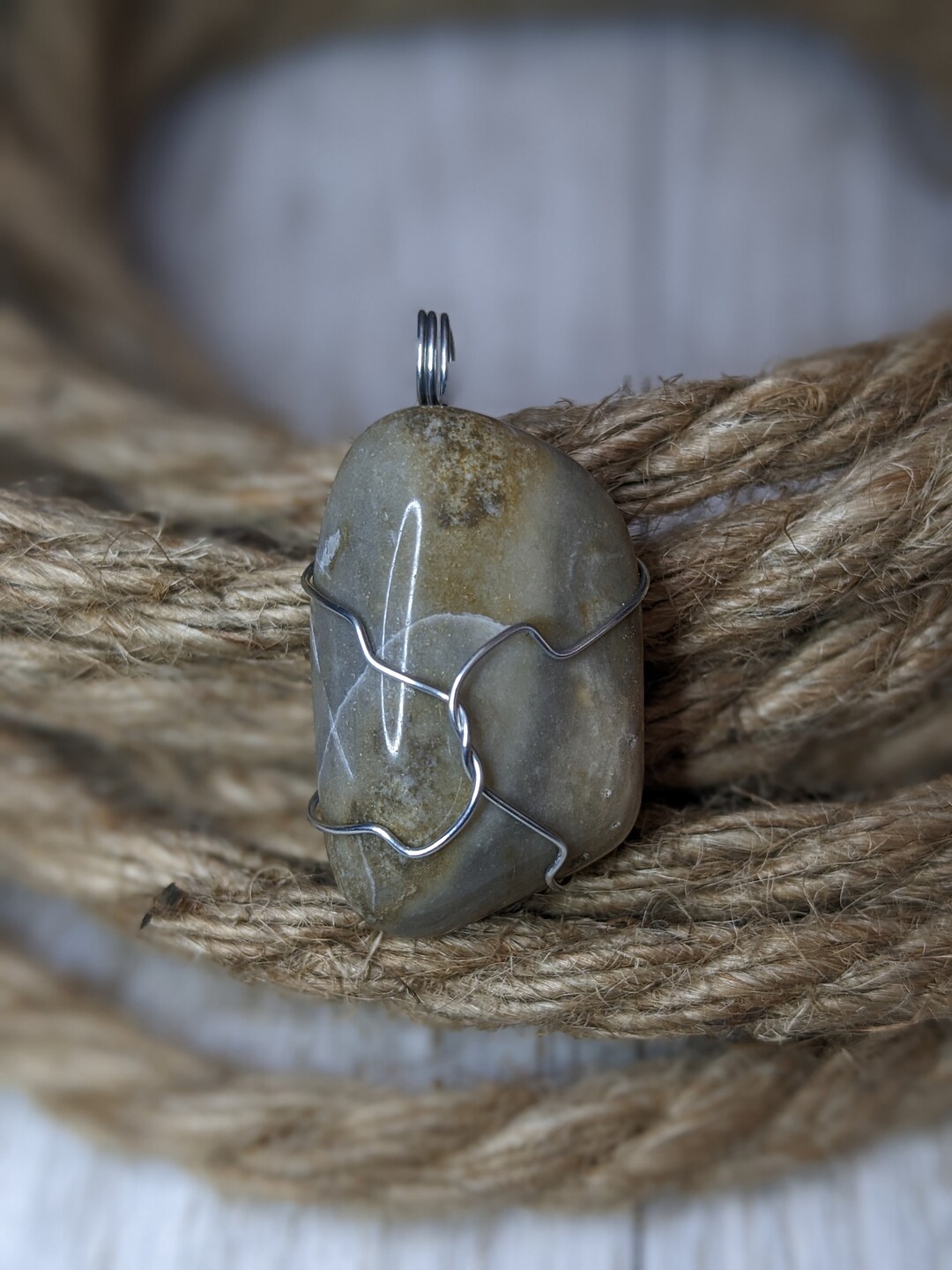 Polished Natural Stone Wire Wrapped Pendant - Etsy
