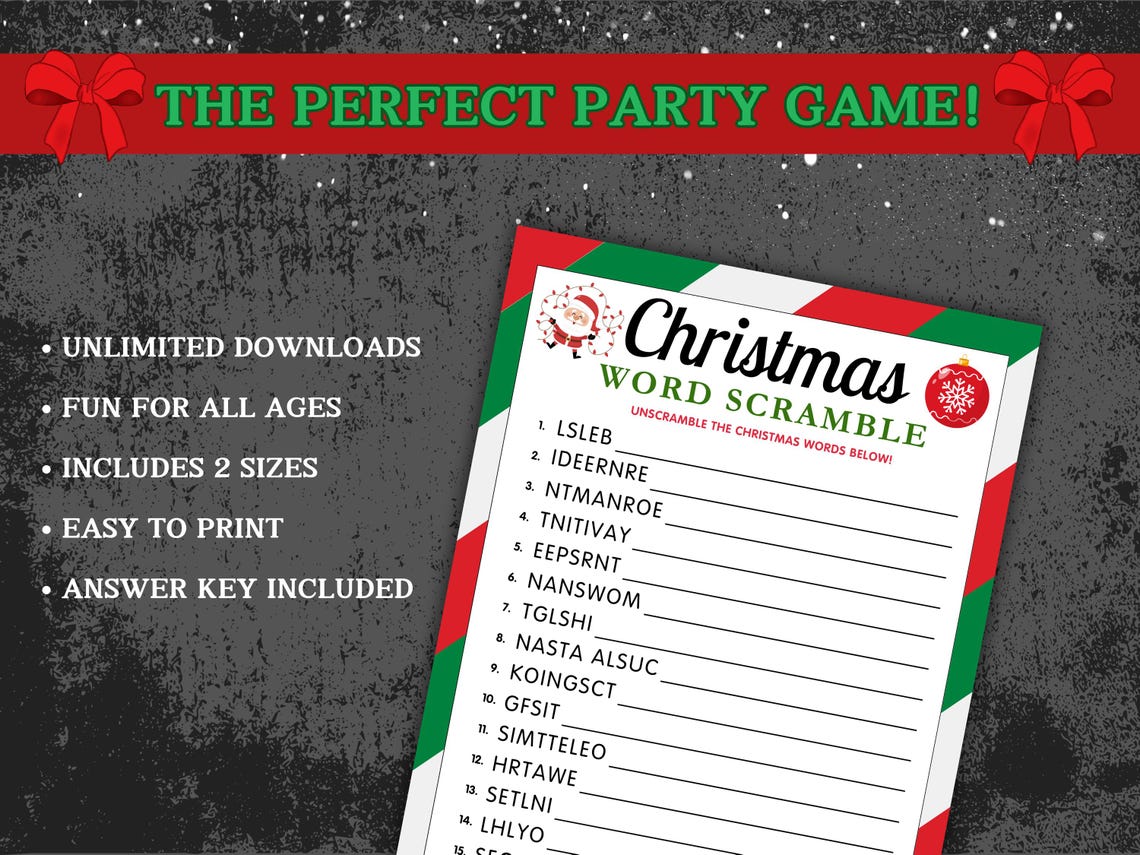 Christmas Word Scramble Game, Printable Group Christmas Game, Family ...