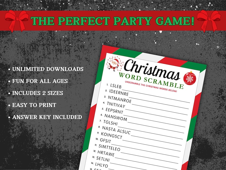 Christmas Word Scramble Game, Printable Group Christmas Game, Family ...