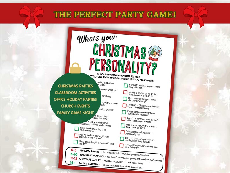 Christmas Personality Quiz Trivia, Funny Christmas Icebreaker Game ...