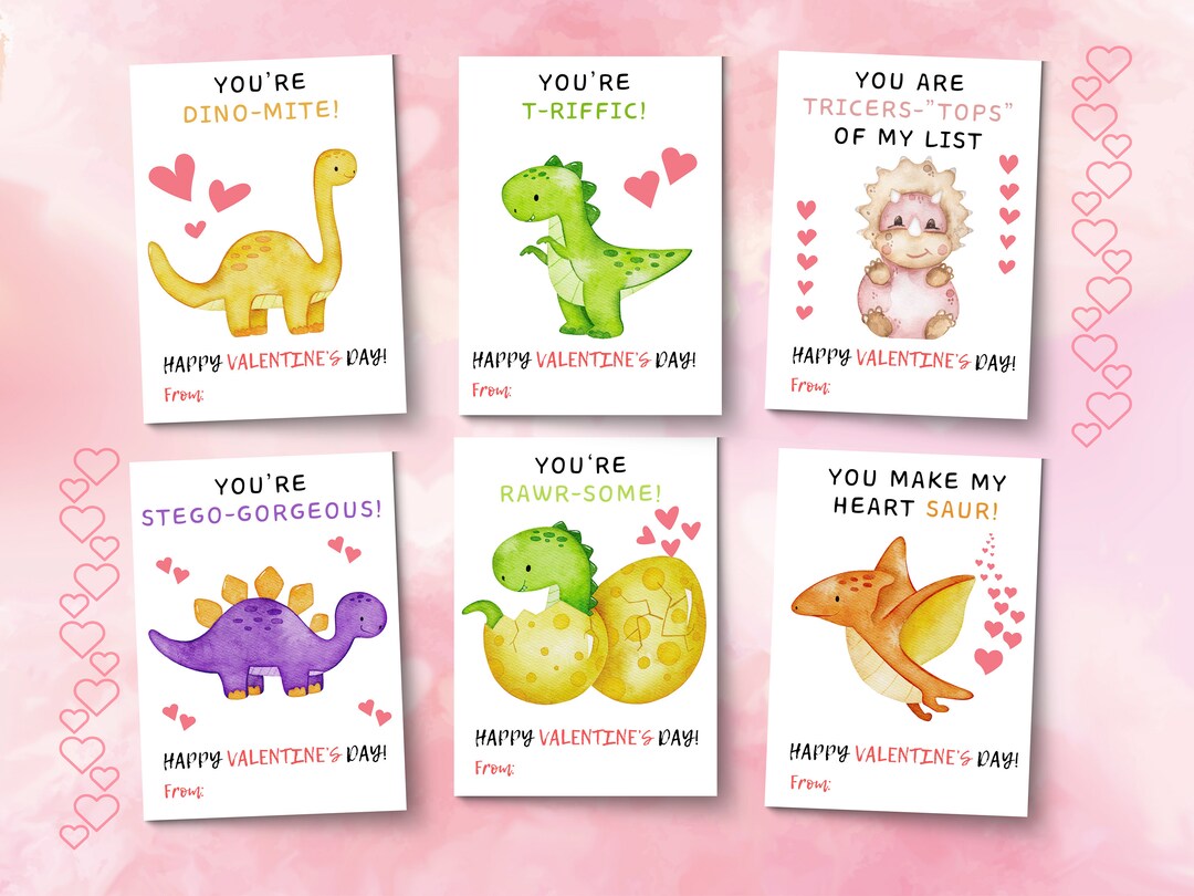 Dinosaur Valentines Day Cards for Classroom, Classroom Valentine's Day ...