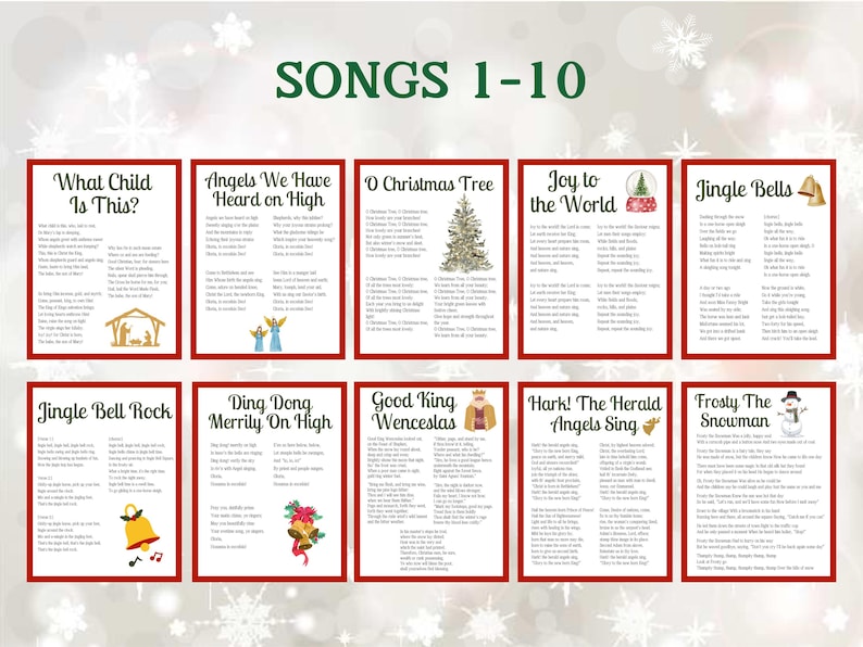 20 Christmas Songs Printable Lyrics, Christmas Song Music Lyrics ...
