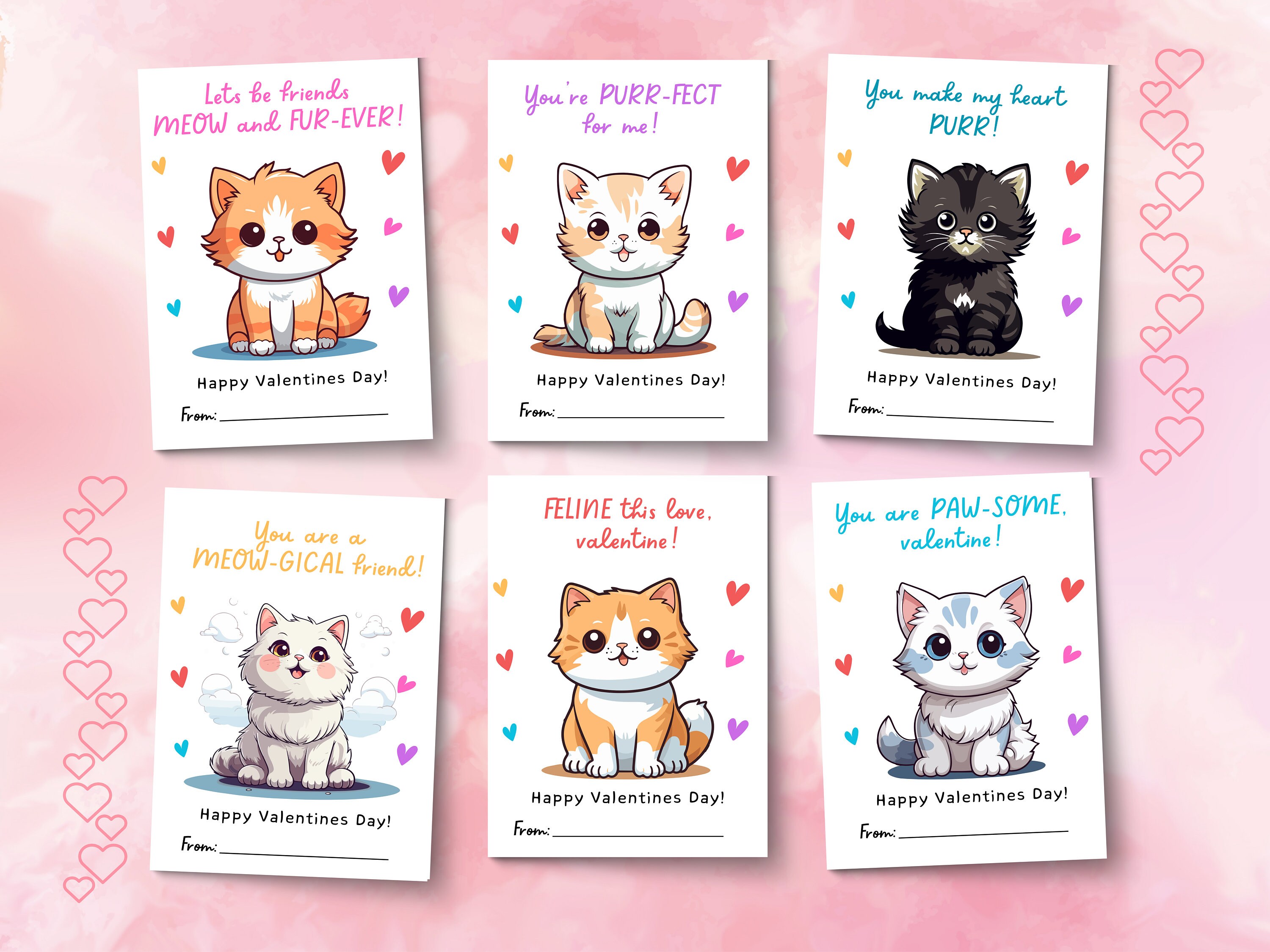 Cat Valentine's Day Cards, Printable Valentine's Cards, Classroom ...