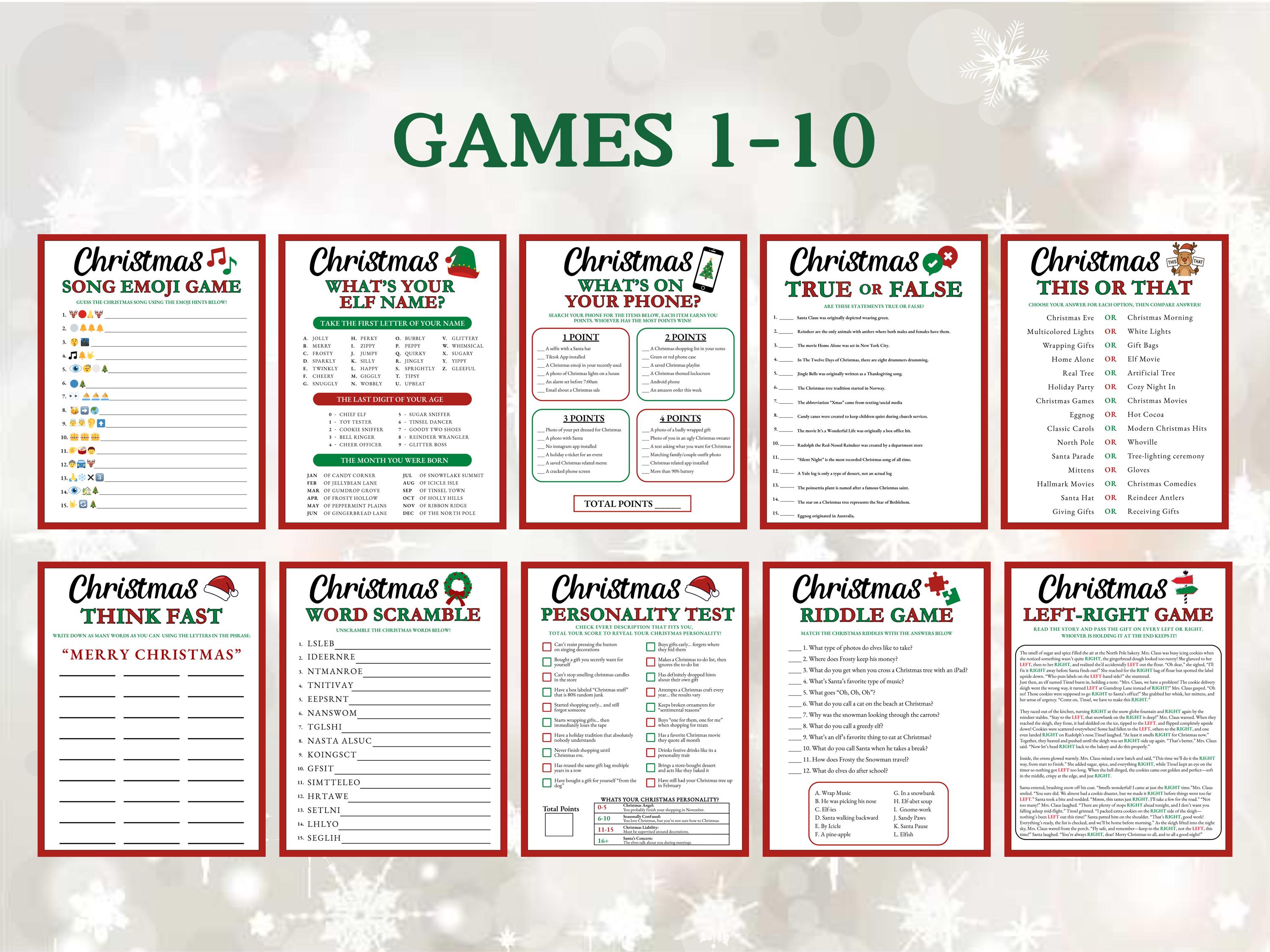 Christmas Party Games Bundle, Christmas Family Group Games, Adult ...