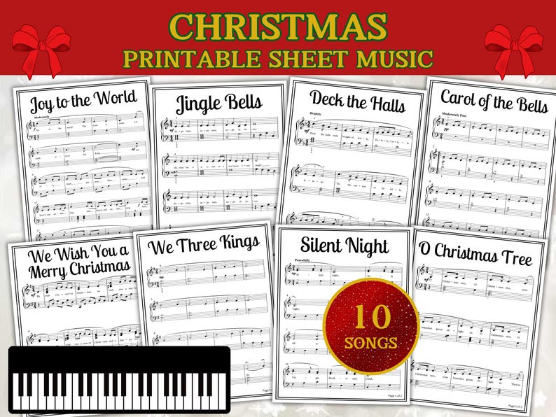 Easy Christmas Piano Sheet Music, 10 Printable Christmas Songs ...
